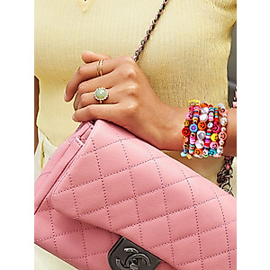 HZEYN Beaded Bracelet Set Stack Colorful Happy Face Pearl Heishi Beaded Stretchy Bracelet Summer Beach Bracelet Jewelry (Colorful-6pcs)