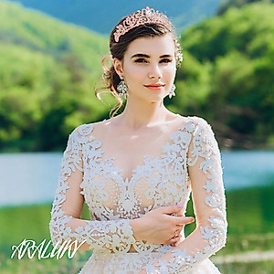 Araluky Crystal Tiara Crown Headband Princess Elegant Tiara with Combs for Women Young Ladies Bridal Wedding Prom Birthday Party, Rose Gold