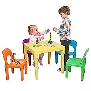 FRITHJILL Kids Plastic Table and Chair Set,Art Play-Room Little Kid Children Furniture Accessories(4 Childrens Seats with 1 Tables Sets),Fit for 3-8 Years Old