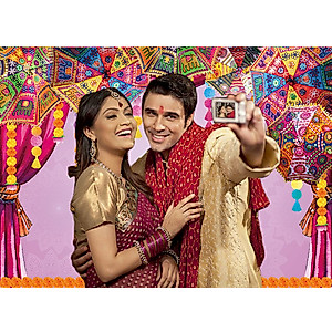 Indian Traditional Backdrop 7x5FT Purple Curtain Boho Flowers Umbrella Background for Wedding Birthday Bridal Shower Party Decoration Couples Trip Photo Booth Props