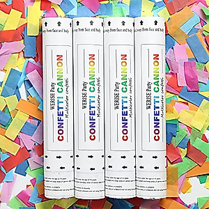 Confetti Cannon Party Popper, WERISE Air Compressed Confetti Cannons Party Shooter for Wedding, Birthday, New Year's Party Celebrations with Biodegradable Multicolor Paper Confetti 12 inch - Set of 4