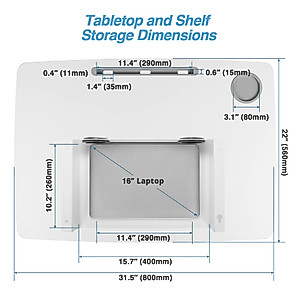 AVLT 44" Height Adjustable Foot Pedal Rolling Desk with Shelf (3 ft 8 inches) - Pneumatic Laptop Standing Desk Cart - Mobile Laptop Cart - White Computer Projector Cart with Brake Casters