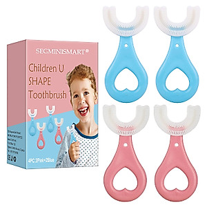 SEGMINISMART Kids U Shaped Toothbrush,U Shape Toothbrush,U Shape Kids Manual Toothbrush,Soft Silicone Brush Head,360° Oral Teeth Cleaning Design for Toddlers and Children,4 Pack