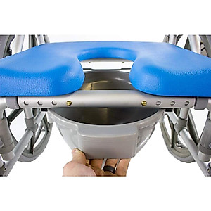 Bariatric Shower/Commode/Transport Chair, Heavy Duty 600lb Capacity, Padded, Retractable Arm and Foot Rests. Self-Propel Wheels. MaxiBathe Professional Shower Chair