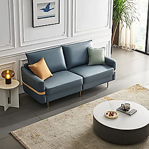 LCH 73.22" Loveseat, Mid Century Modern Love Seats Furniture with 2 Pillows, Heavy Duty Sleeper Sofa for Small Spaces, Living Room, Apartment,Soft Couch Easy to Install(Blue)