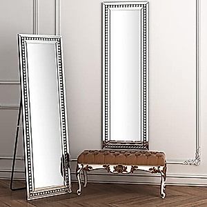MUAUSU Full Length Mirror - Standing Hanging or Leaning Rectangle Floor Mirror,59''x 18'' Crystal Surround Full Body Mirror Wall Mounted Dressing Mirror for Bedroom Living Room