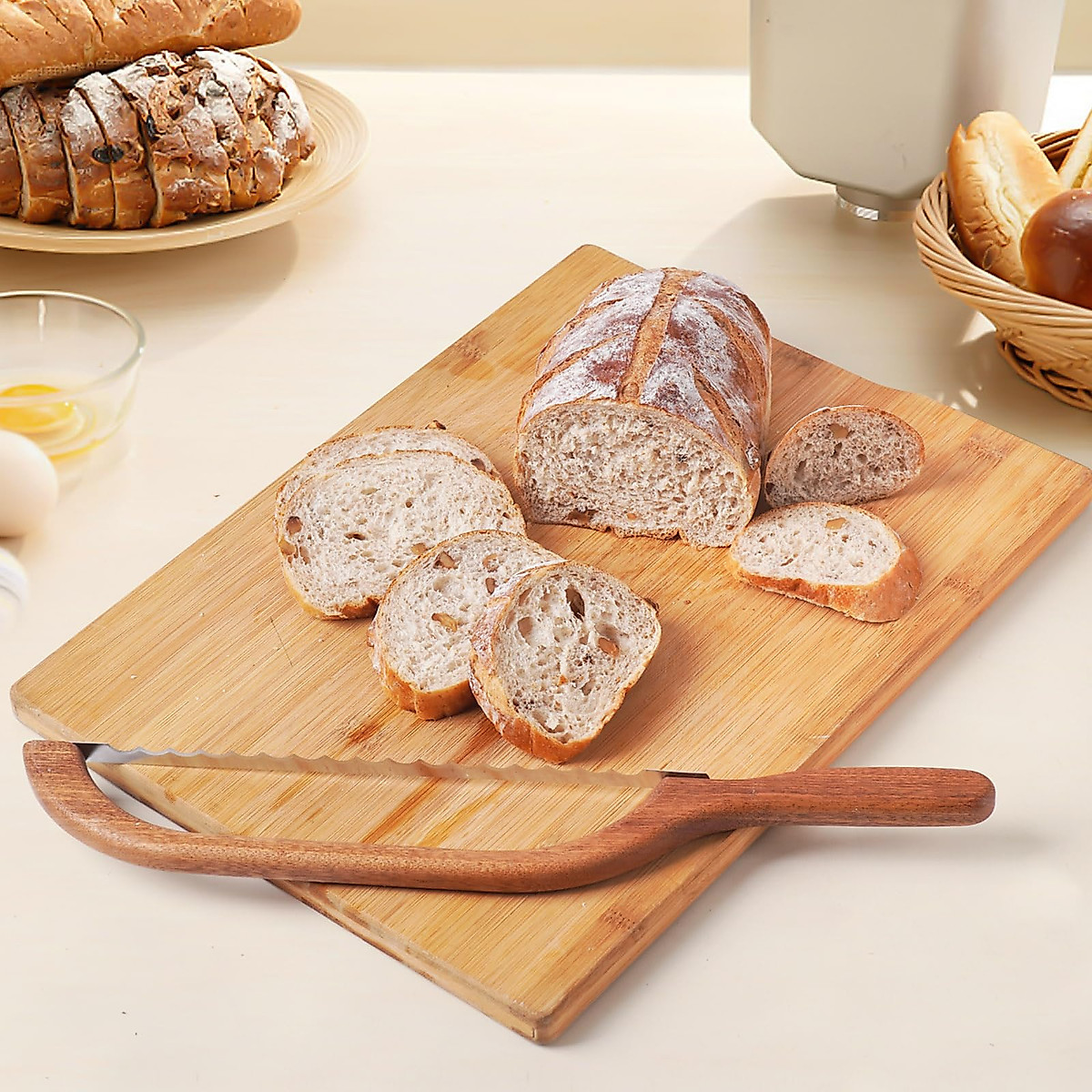 Uprichya Wooden Bread Bow Knife -16" Serrated Bagel Knife – Sourdough Cutter Fiddle Bow Bread Slicer Knife for Homemade Bread, Premium Stainless Steel Saw