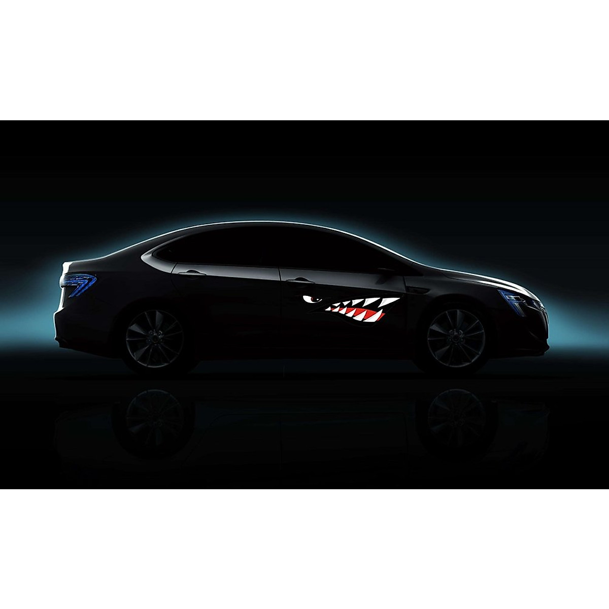 MOOCY 2 Pieces Shark Teeth Mouth Decals Sticker for Canoe Kayak Surfboard Ocean Boat DIY Funny Decor