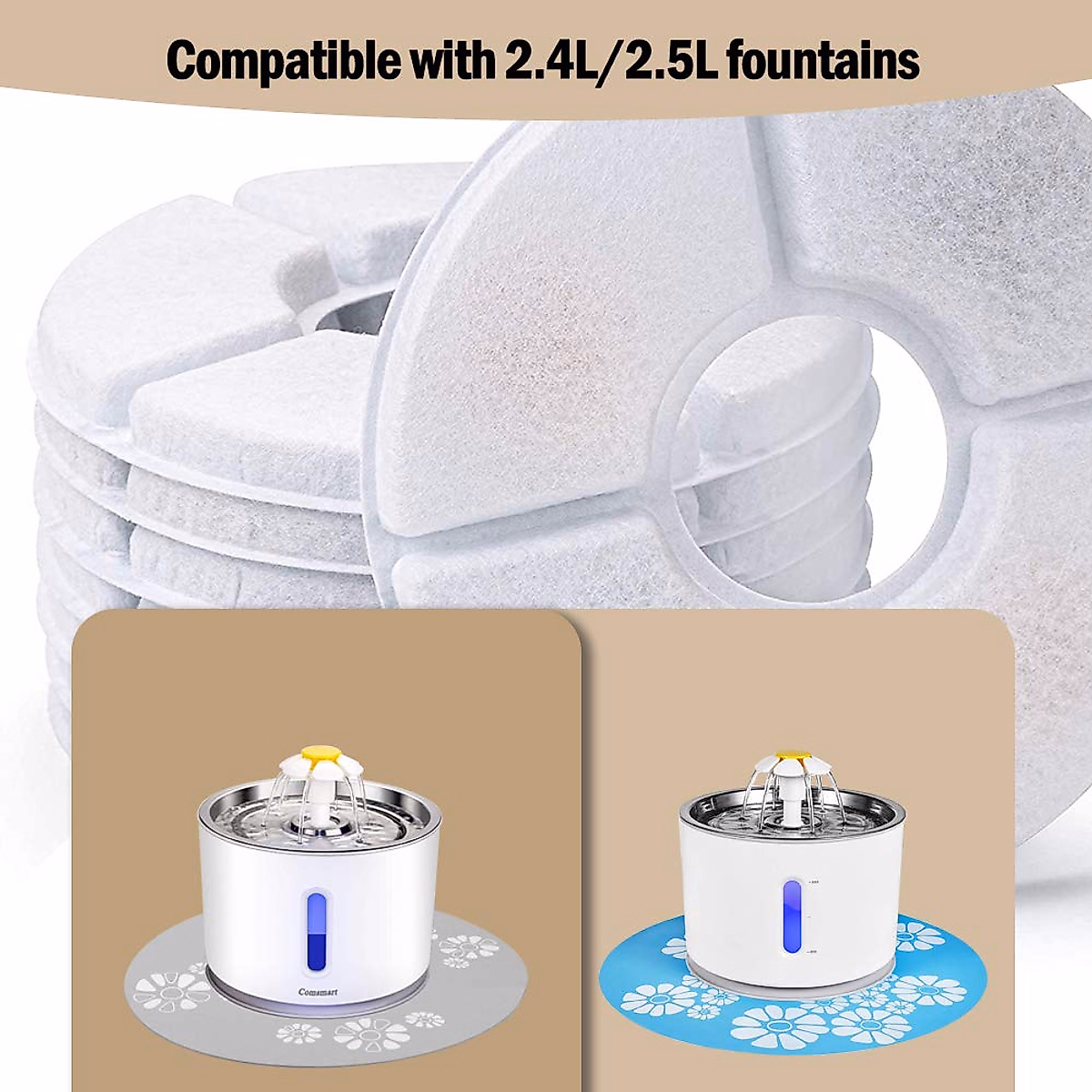 Alysontech Cat Water Fountain Filter, Pet Fountain Replacement Filter, 12 Count (Pack of 1)