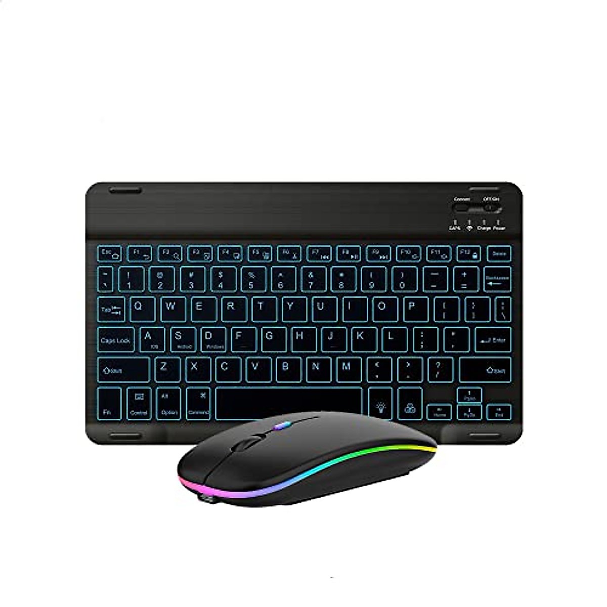 Bluetooth Keyboard and Mouse Combo for iPad - Rechargeable Wireless Keyboard & Mouse with 7-Color Backlit Compatible with iPad 9th/8th Gen, iPad Pro/Air/Mini, iPhone14/13/12 Pro, Black