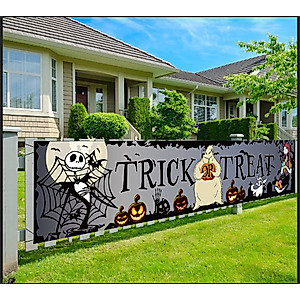 Jack Skellington Halloween Decorations Outdoor Yard Sign Trick or Treat Hanging Banner Halloween Nightmore Before Halloween Backdrop Home Wall Decor for Halloween Holiday Party Supplies Indoor Outdoor