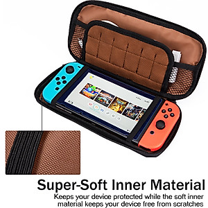 ibeacos Leather Game Traveler Deluxe Travel Case Console Protective Sleeve Accessories Storage Bag With 12 Build-in Game Card Holders And Mesh Zipper Pocket for Nintendo (Coffee)