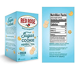Red Rose Sweet Temptations Bundle! 6 Flavor Sugar Cookie, Banana Foster, Caramel Apple Pie, Blueberry Muffin, Lemon Cake & Strawberry Cheesecake! 0 Calories, Gluten Free and Caffeine Free Herbal Tea!