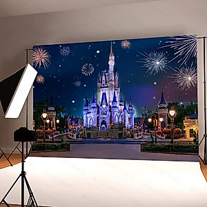 KUKUSOUL 7x5ft Castle Night Backdrop Fireworks Background for Children and Girl Birthday Party Photo Video Shooting Props KU683