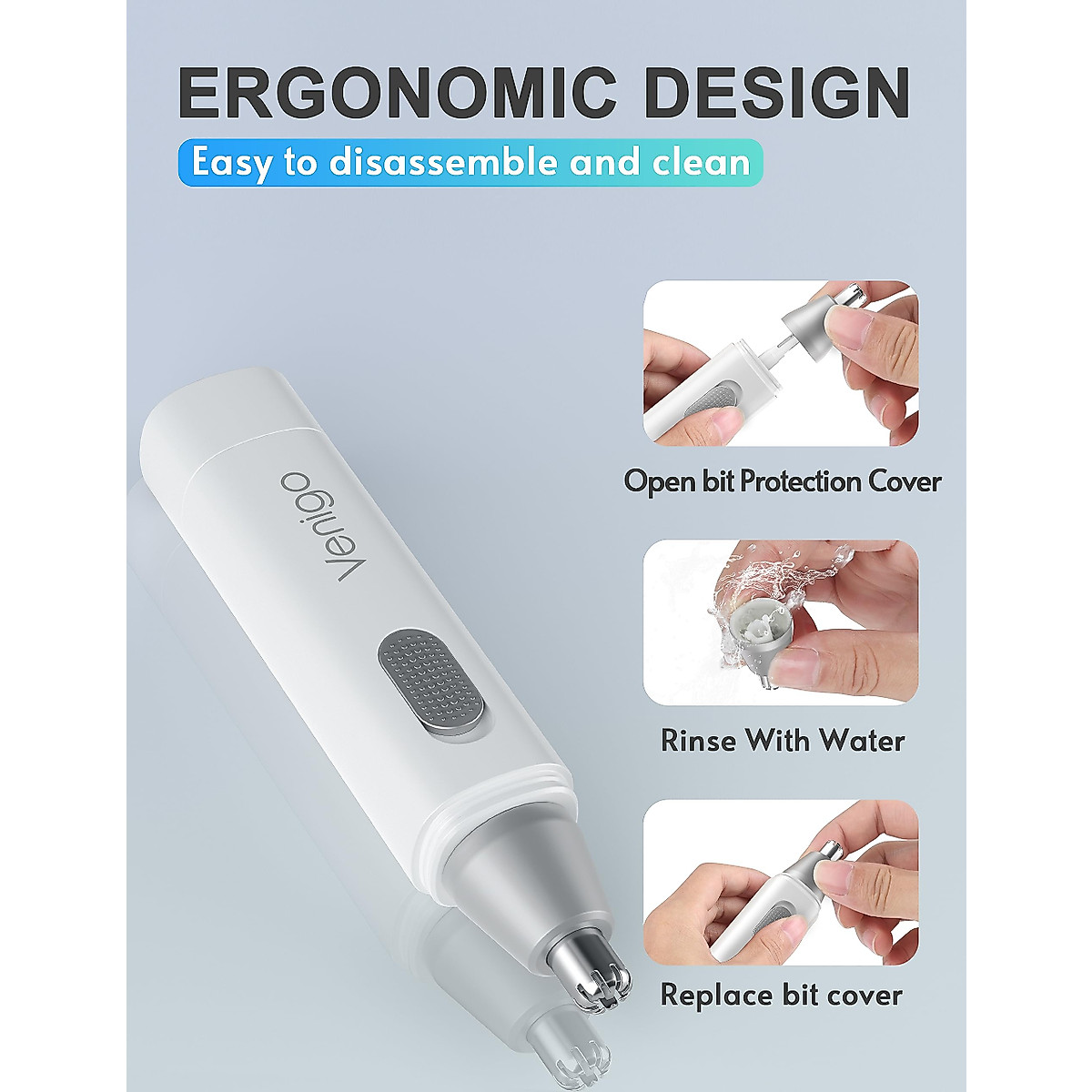 Professional Ear and Nose Hair Trimmer Clipper for Men and Women, Painless Electric Eyebrow Hair Remover, Dual Edge Blades for Easy Cleansing, Battery-Operated (White)