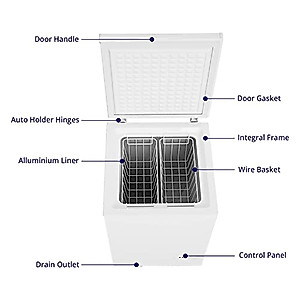 Northair Chest Freezer - 3.5 Cu Ft with 2 Removable Baskets - Reach In Freezer Chest - Quiet Compact Freezer - 7 Temperature Settings - White