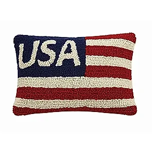 Peking Handicraft USA Flag Red White Blue Patriotic Mini Hooked Wool Pillow - 8" x 12"