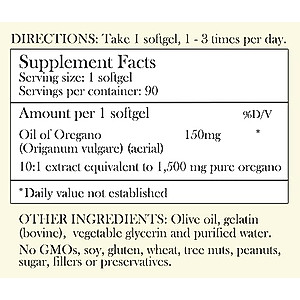 Herbal Roots Oil of Oregano - Made from Mediterranean Oregano Oil - 90 Easy to Swallow Softgel Capsules - Extra Strength 150mg