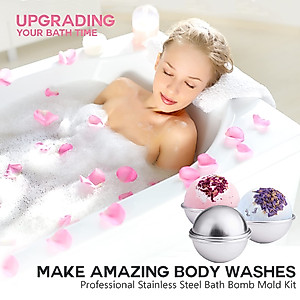 74pcs Bath Bomb Mold and Dried Flower Set, DIY Kit Includes 12pc Bath Bomb Metal Mold, 12 Packs of Natural Dried Flowers, 50 Pack Shrink Wrap Bags for Handmade Bath Bomb Making (2.36 Inch)