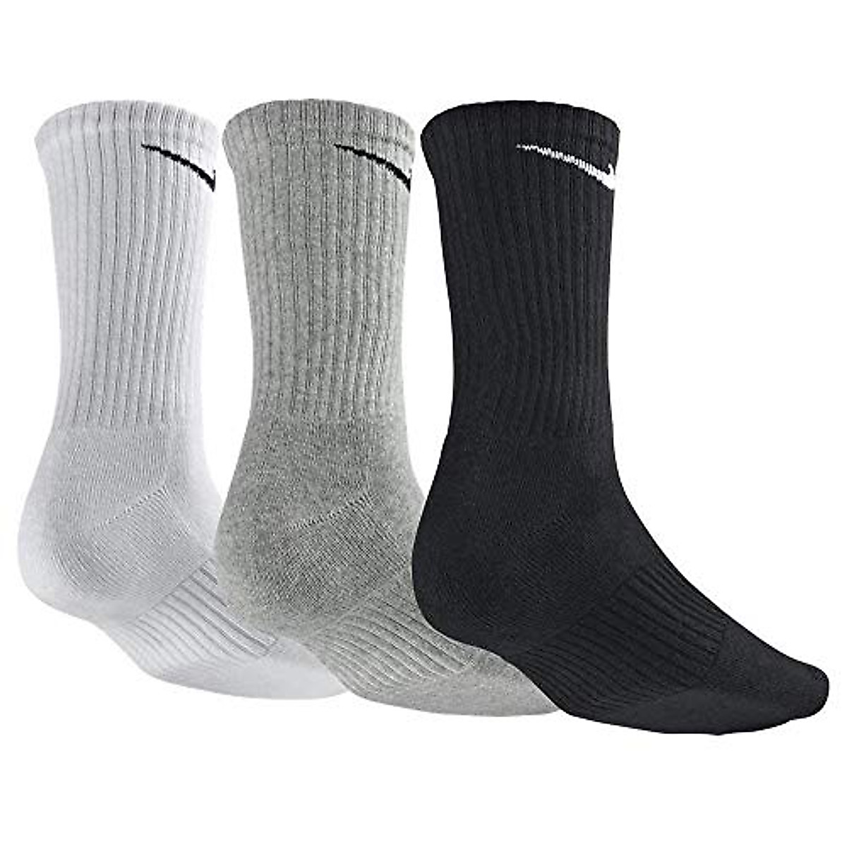 Nike Cotton Cushion Crew Socks - X-Large (Men's Size 12-15) - Grey/Black/White (Pack of 3)