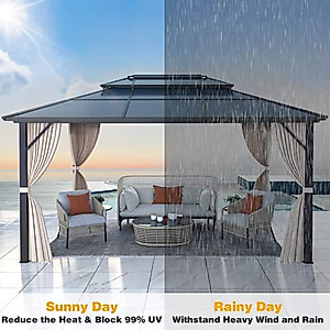 MELLCOM 10 x 13ft Hardtop Gazebo, Polycarbonate Double Roof Aluminum Gazebo, Outdoor Waterproof Canopy Gazebo with Netting and Curtains for Backyard, Deck, Patio