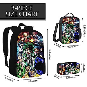 mfiwena Japanese Anime Backpack Set for Boy Girl, Polyester Bookbag set with Lunch Bag Multifunction 3-in-1 Bag for Teen