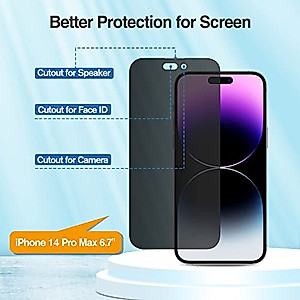 ProCase (2 Pack) iPhone Privacy Screen Protector for iPhone 14 Pro Max 2022, 9H Anti Spy Dark Tempered Glass Screen Film Guard for iPhone 14 Pro Max 6.7 Inch 2022, Case Friendly Bubble Free
