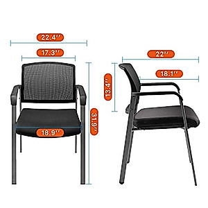 CLATINA Mesh Back Stacking Arm Chairs with Upholstered Fabric Seat and Ergonomic Lumber Support for Office School Church Guest Reception Black 4 Pack Set New Version