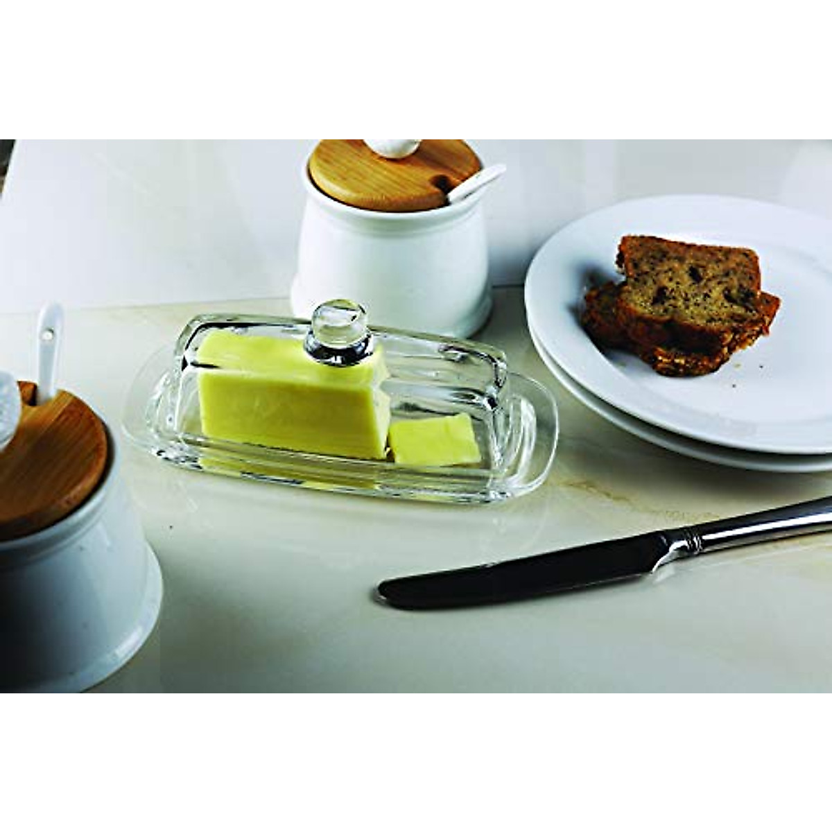 Circleware Glass Butter Lid, Multi-Purpose Food Preserving Serving Dessert Dish Tray Home & Kitchen Entertainment Glassware for Cream Cheese, Cake, Candy, Best Gifts, 7.7"x3.7, Clear