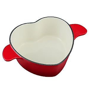 Flavehc Heart Shaped Dutch Oven 3 qt Cast Iron Dutch Oven Pot with Lid Enameled Cast Iron Dutch Oven for Bread Baking, Red