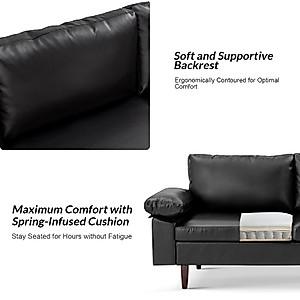 HULALA HOME 108" L Shaped Faux Leather Couch, 3 Seater Chaise Lounge Sofa with Comfy Pillow-Designed Armrest&Backrest, Mid Century Modern Sofa Couch for Living Room, Black