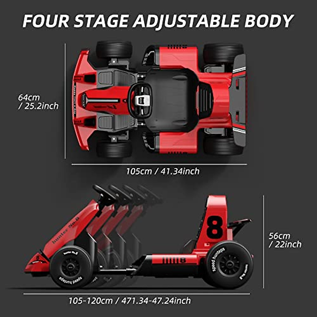 XJD Electric Go Kart 12V Battery Powered Pedal Go Karts for 3+ Kids Youths on Car Electric Vehicle Car Racing Drift Car for Boys Girls with Bluetooth/FM and Remote Control (Red01)