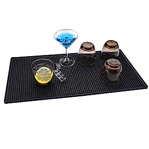 Bar Service Mat, Rubber Salon Mat Large Square 17.7" x 11.8" Flexible PVC Kitchen Drink Service Mat, Non-Slip Heat Resistant Heavy Duty Dish Drying Pad Rectangle Waterproof Drip Mat Black