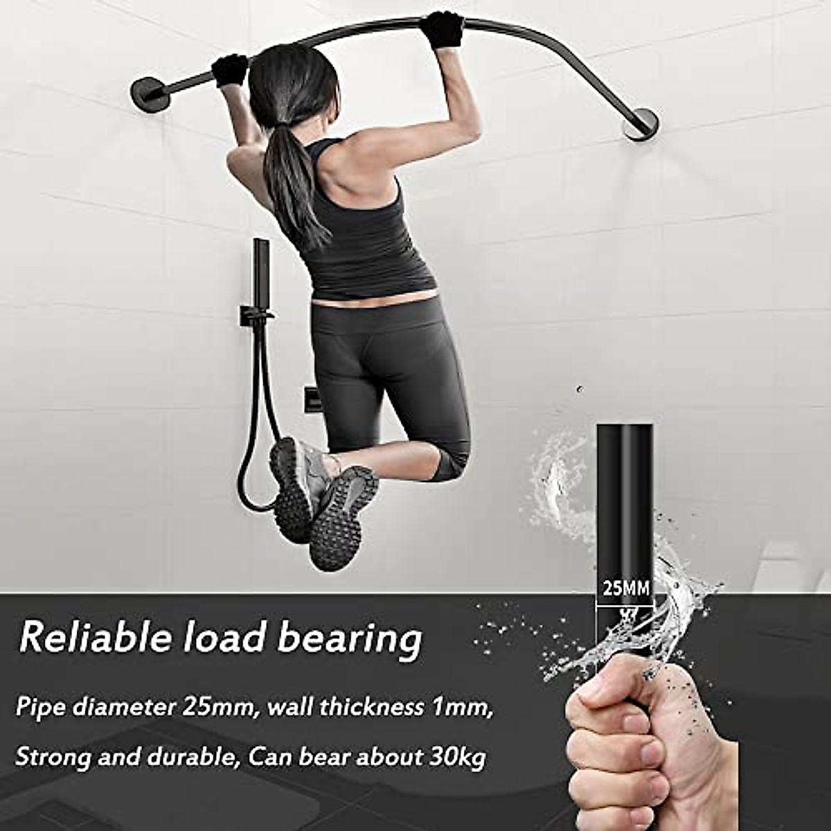 Shower Curtain Rail L Shaped Telescopic Shower Curtain Rods Waterproof Curtain Rustproof Metal Curved Bathroom Curtain Rail Rod (60x80cm-80x120cm)