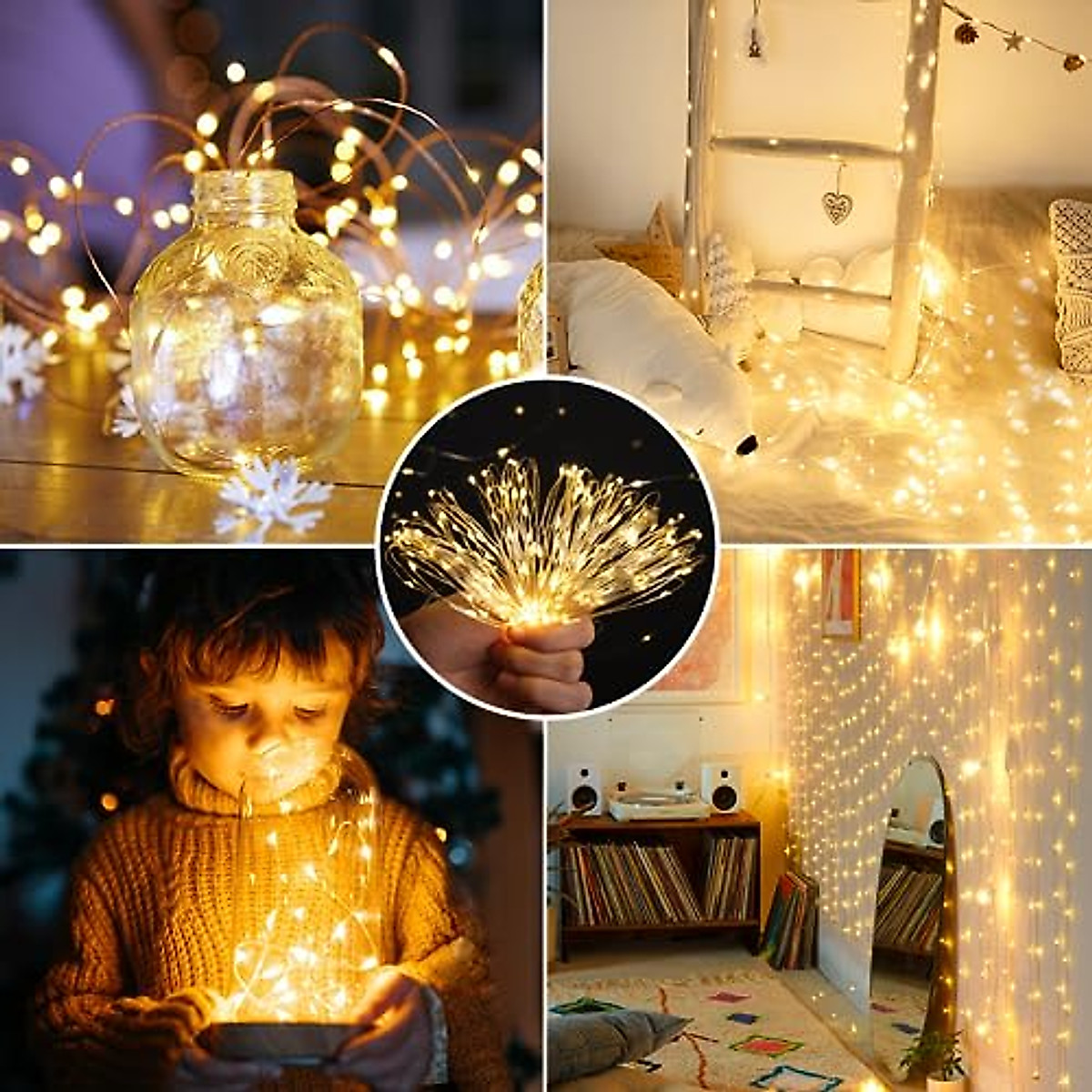 Mlambert 3 Pack 33FT Fairy String Lights Battery Operated with Remote and Timer, 100 LED Dimmable Waterproof Silver Wire 8 Modes Twinkle Lighting for Bedroom Indoor Outdoor Christmas Decor-Warm White