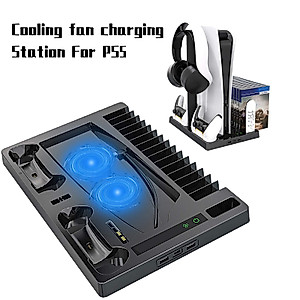 Vertical Stand for Playstation 5 for PS5 DE/UHD Vertical Stand with Cooling Fan Charging Dock Station Game Rack Fashion Gifts