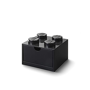 ROOM Copenhagen Lego Storage Brick 4 Desk Drawer, 4-Stud Stackable Tabletop Storage Box, 6.2 x 6.2 x 4.4 in, Black