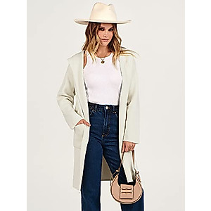 ANRABESS Cardigan for Women Open Front Long Sleeve Oversized Hooded Sweater Coat 2023 Fall and Winter Fashion Wool Coatigan Jackets Casual Knitted Clothes Outwear 957mibai-S White