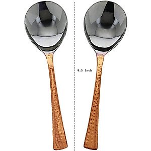 Rastogi Handicrafts Indian Handmade Stainless Steel & Copper Serving Spoon - Genuine Copper Dinnerware Serving Pieces Set of 2
