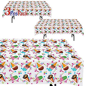 AnapoliZ Ice Cream Plastic Tablecloth | 3 Pcs Pack (54” Inch Wide x 102” Inch Long) | Rectangular Ice Cream, Popsicle Table Cover | Summer Party Table Decoration | Ice Cream Social, BBQ Tablecloth