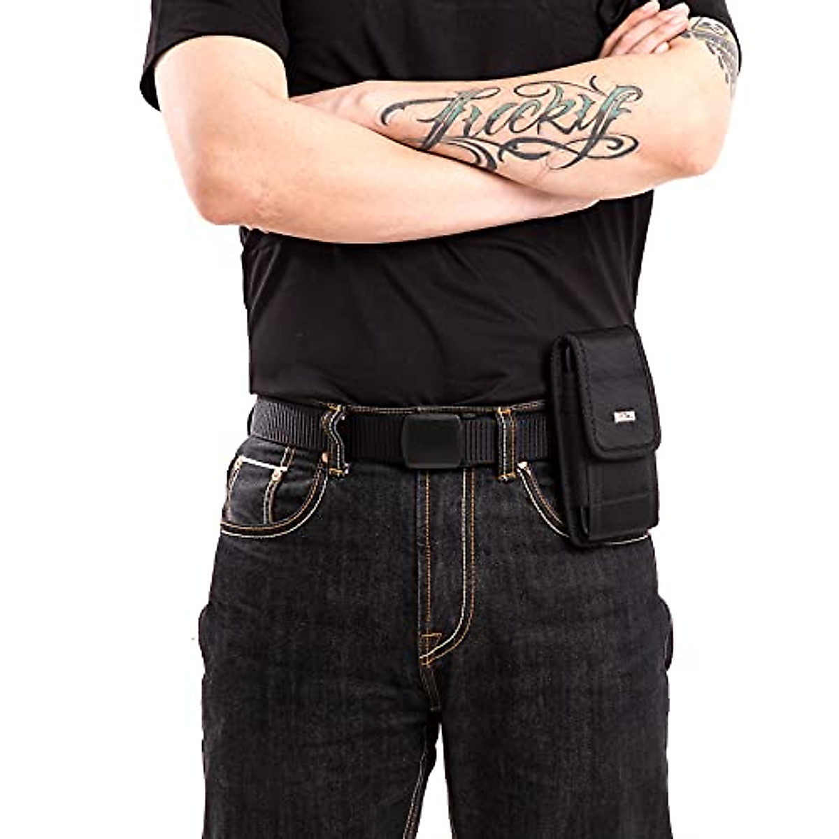 PiTau Holster for iPhone SE, iPhone 8, 7, 6s, 6 Cell Phone Belt Holder Case with Belt Clip, Belt Loop Carrying Pouch Cover (Fits iPhone SE, 8 7 with Otterbox, Battery Case on) Black Medium Size