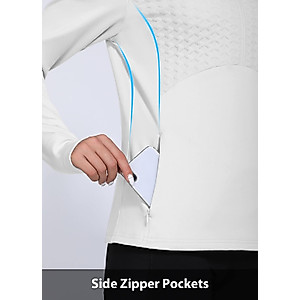 BALEAF Women's Horse Riding Shirts Long Sleeve Half Zip Pullover Fleece Jacket Winter Cold Weather Running Gear White L