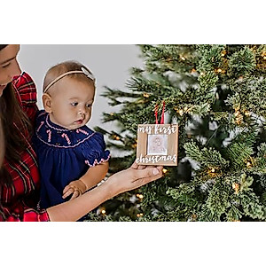 Pearhead Baby’s First Christmas Wooden Picture Frame Ornament, Newborn Milestone Keepsake Photo, Holiday Gift For New and Expecting Parents, Rustic My First Christmas Ornament