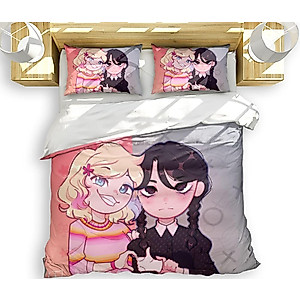 AKARDO Wednesday TV Girl Duvet Covers Soft Microfiber Washed Duvet Cover Set 3 Pieces with Zipper Closure,Beding Set (02,Queen (90"x90"))