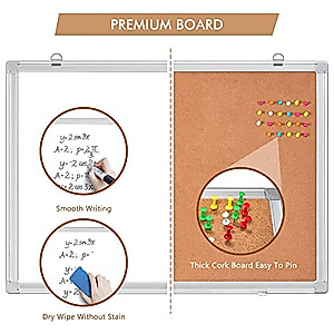 Magnetic Cork Board White Board Combo, Vision Board 2023, 24" x 18" Half Corkboard Whiteboard Combo, Bulletin Pin Board for Office Wall w/Markers, Eraser, Magnets, Pins