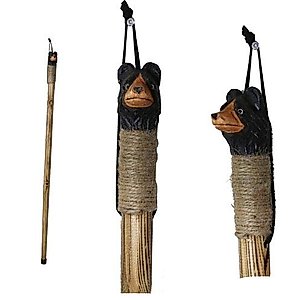Rustic Axentz Kids Children Wood Walking Trekking Hiking Pole Stick with Twine Grip, Rubber Tip, Wrist Strap, 38", Carved Bear