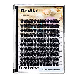 Dedila 120 Pcs Handmade D Curl Makeup Clusters Eye lashes Extensions Mixed 10-12-14-16mm/12-14-16mm/14-16-18mm D Curl Soft and Lightweight Individual false eyelashes Wide Stem (Mixed 12-14-16mm)