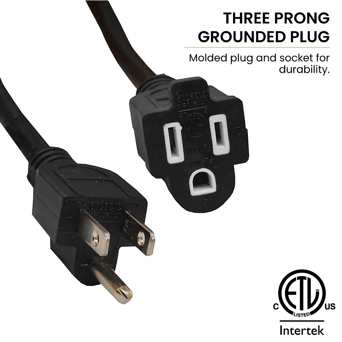 Go Green Power Inc. 14/3 50ft Black Outdoor Extension Cord - Robust, Heavy Duty - Perfect for Outdoor Tools & Equipment - GG-13850BK