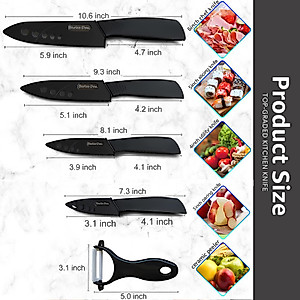 Beolee.Dan Ceramic Knife Set,ceramic knifes Kitchen Supplies Ceramic Knife 5-piece Set, Black Ceramic Knife 3-inch, 4-inch, 5-inch, 6-inch Black and Peeling Knife (black)