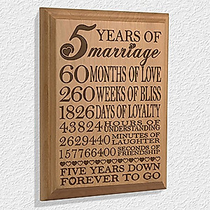 KATE POSH - 5th Anniversary Engraved Natural Wood Plaque, 5th Wedding for Her, for Him, for Couple, 5 Years of Marriage, 5 Years Together as Husband & Wife